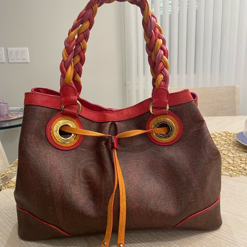 Authentic Genuine Leather Etro Satchel Made In Italy - Gem